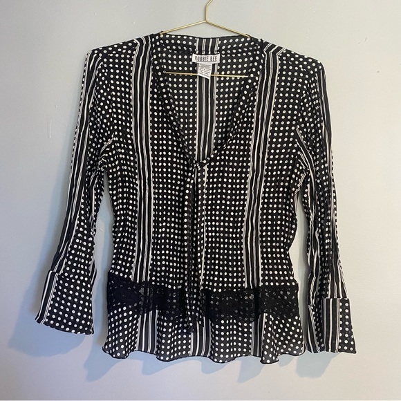 Robbie Bee | Tops | Vintage Robbie Bee Top Stipe Polka Dot Blouse Sheer ...